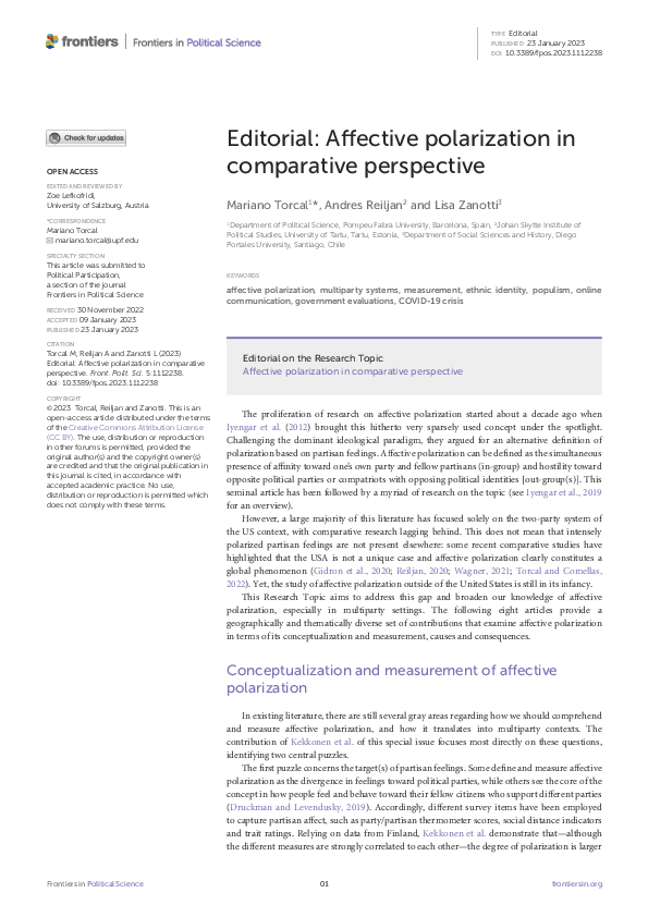 (PDF) Editorial: Affective polarization in comparative perspective
