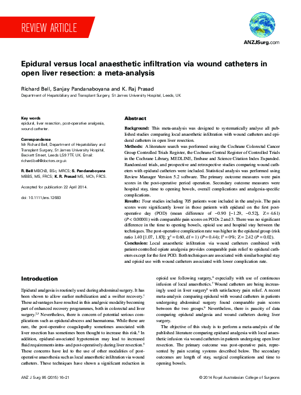 (PDF) Epidural versus local anaesthetic infiltration via wound ...