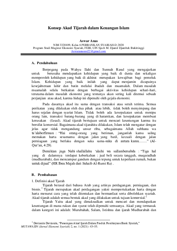 (PDF) Konsep Akad Tijarah dalam Keuangan Islam