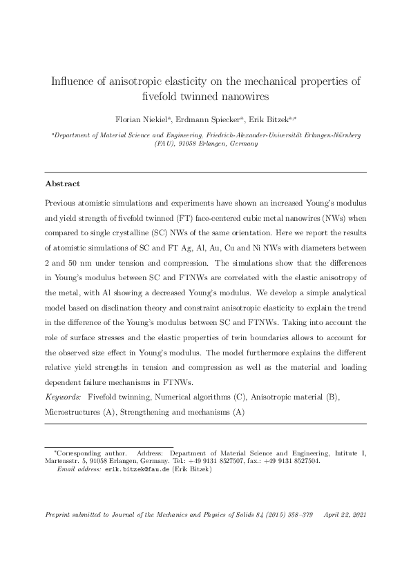 (PDF) Influence of anisotropic elasticity on the mechanical properties of fivefold twinned nanowires
