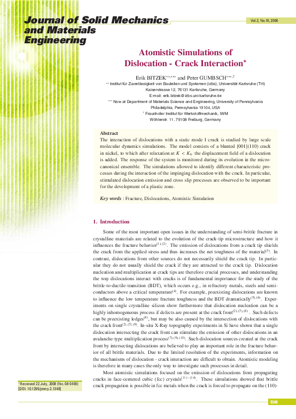 Pdf Atomistic Simulations Of Dislocation — Crack Interaction