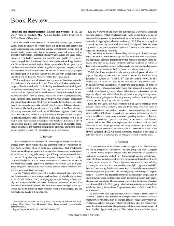 (PDF) Structure and interpretation of signals and systems [Book Review]