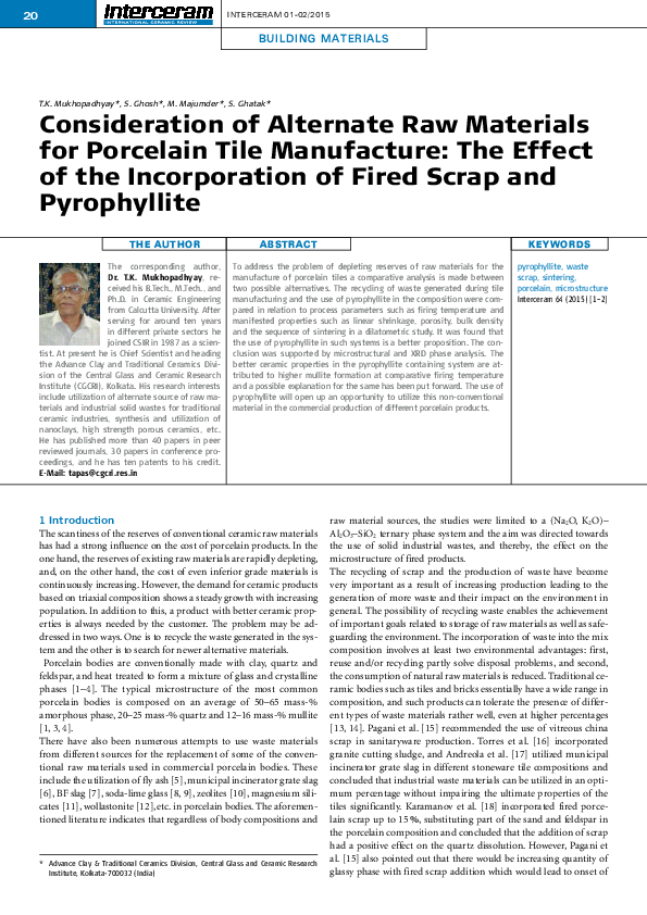 (PDF) Consideration of Alternate Raw Materials for Porcelain Tile ...