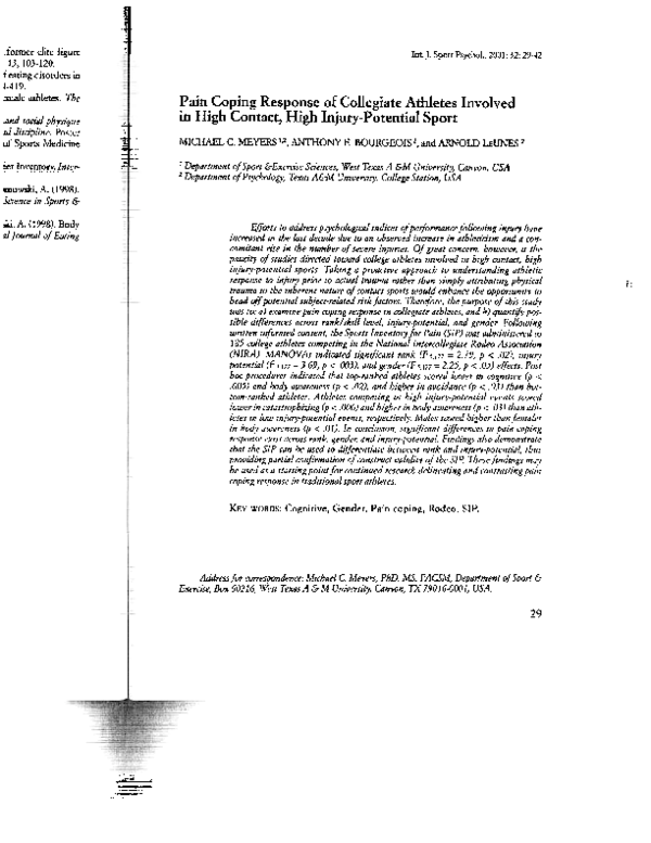 (PDF) Pain coping response of collegiate athletes involved in high ...