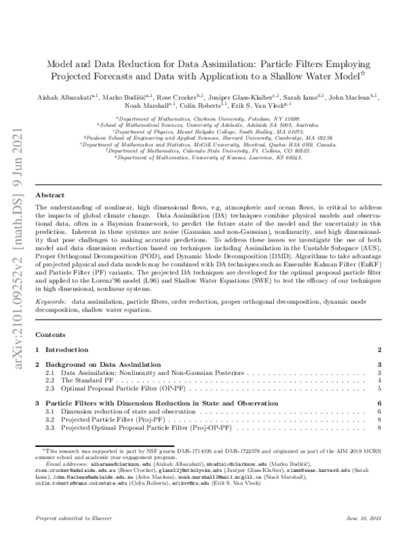 (PDF) Model and data reduction for data assimilation: Particle filters employing projected ...
