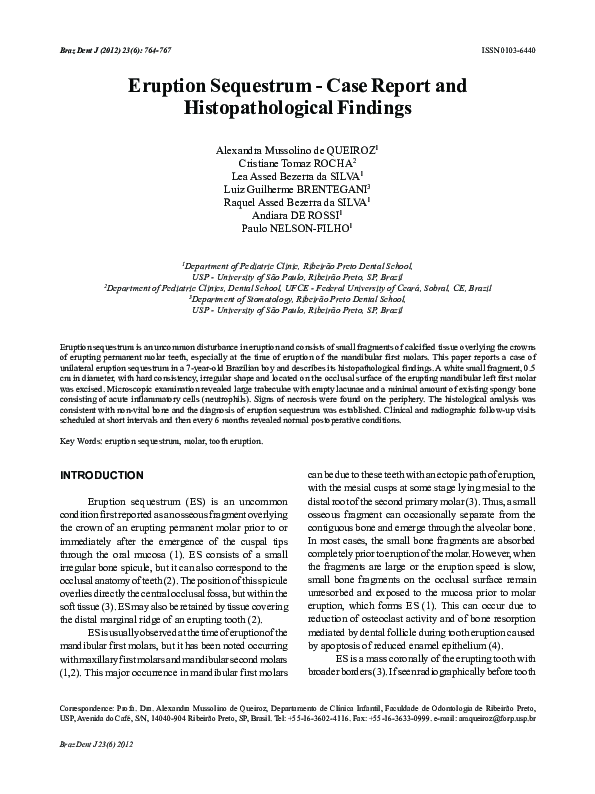 (PDF) Eruption sequestrum - case report and histopathological findings