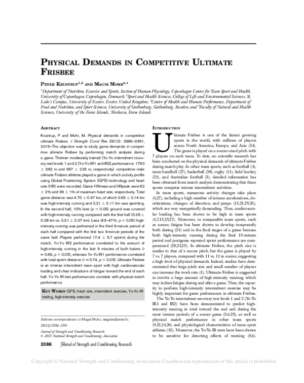(PDF) Physical Demands in Competitive Ultimate Frisbee