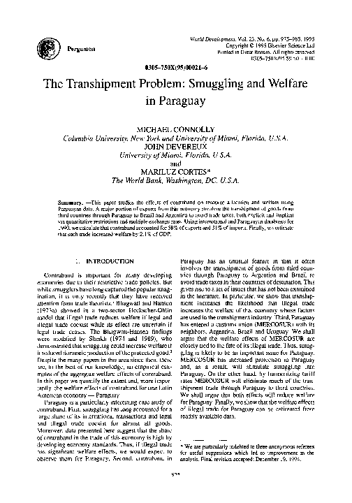 Pdf The Transhipment Problem Smuggling And Welfare In Paraguay