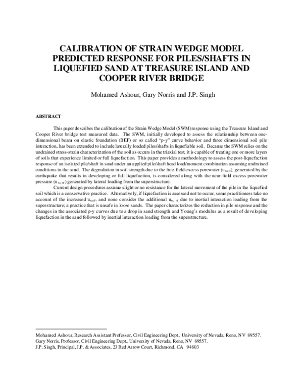 (PDF) Calibration of strain wedge model predicted response for piles ...