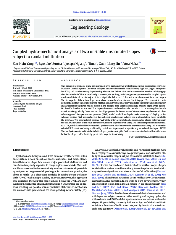 (PDF) Coupled hydro-mechanical analysis of two unstable unsaturated ...