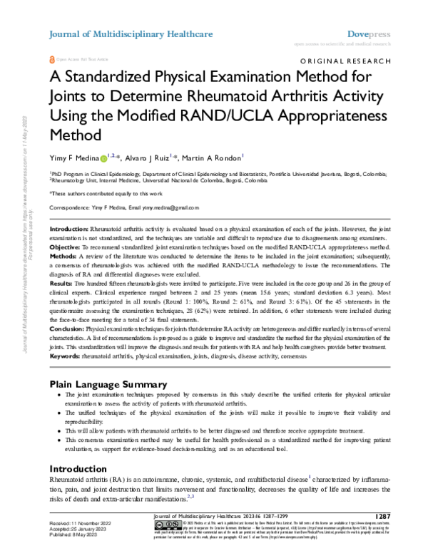 (PDF) A Standardized Physical Examination Method for Joints to ...