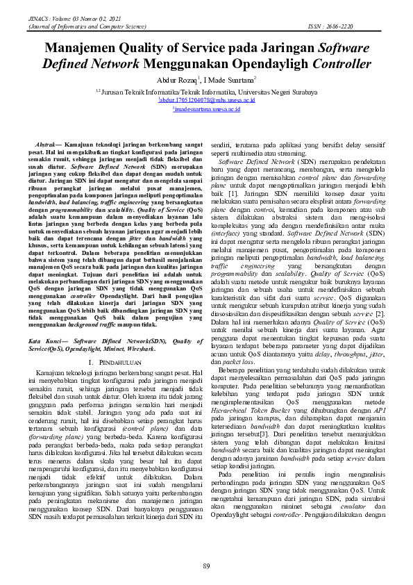 (DOC) Manajemen Quality of Service pada Jaringan Software Defined Network Menggunakan ...