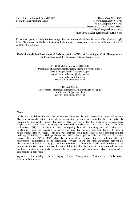 (PDF) The Mediating Role of Environmental Collaboration in the Effect ...
