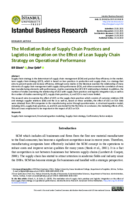 (PDF) The Mediation Role of Supply Chain Practices and Logistics Integration on the Effect of ...