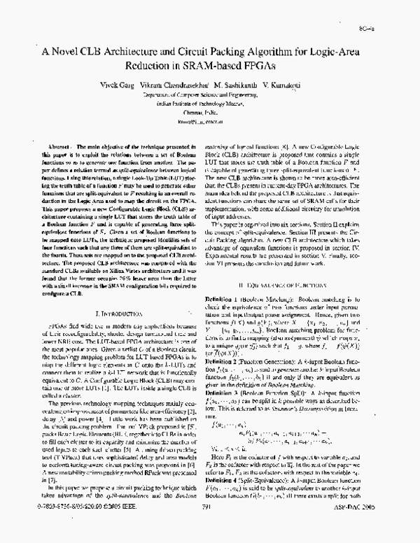 Pdf A Novel Clb Architecture And Circuit Packing Algorithm For Logic Area Reduction In Sram