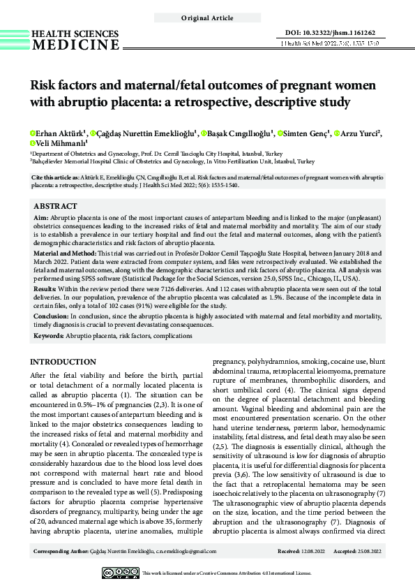 (PDF) Risk factors and maternal/fetal outcomes of pregnant women with ...