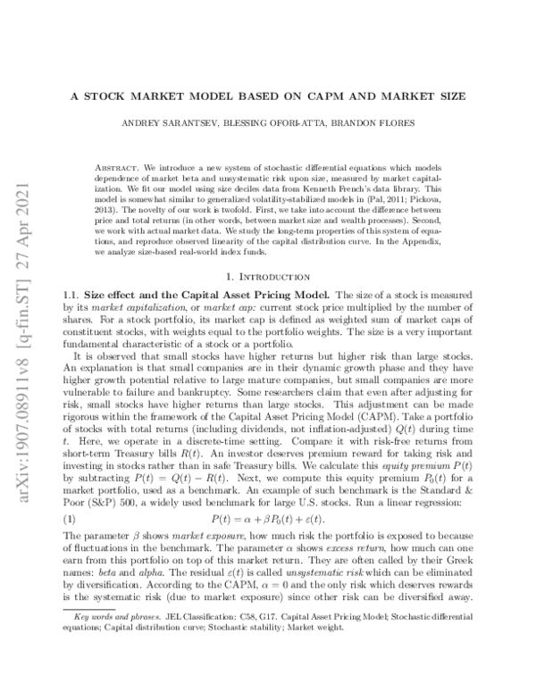 (PDF) A stock market model based on CAPM and market size