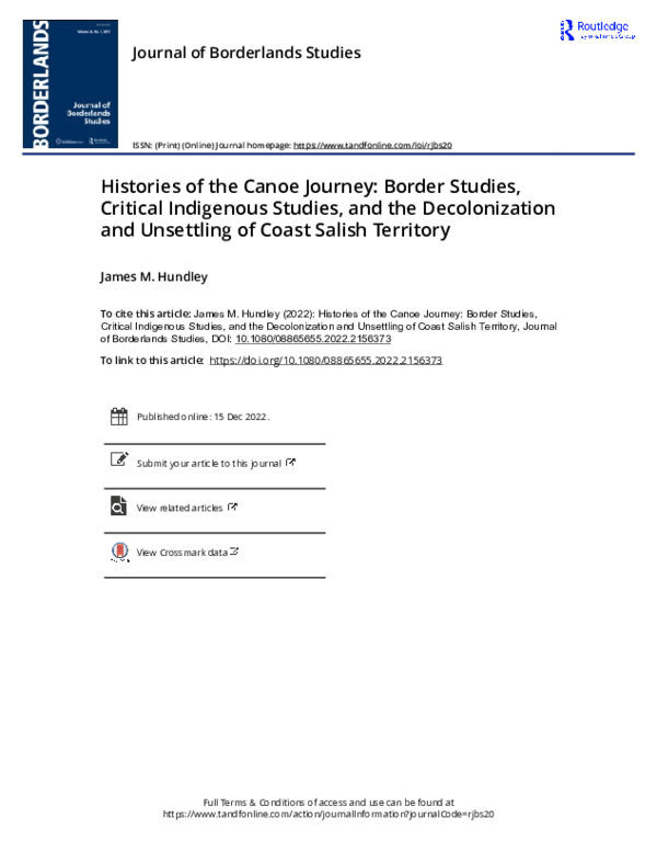 (PDF) Histories of the Canoe Journey: Border Studies, Critical ...