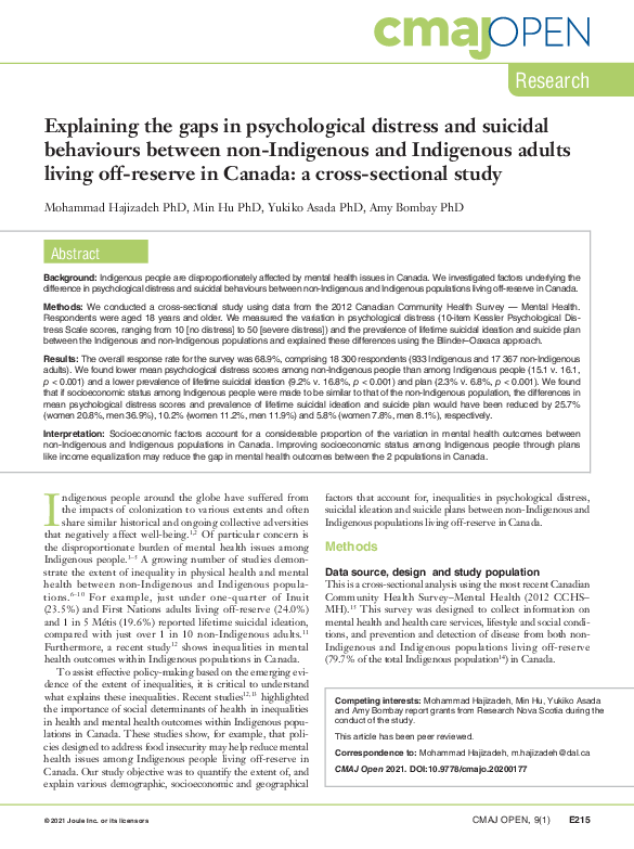 (PDF) Explaining the gaps in psychological distress and suicidal ...