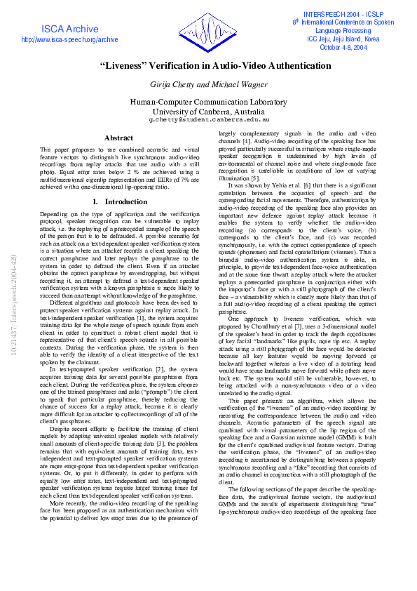 (PDF) Liveness Verification in Audio-Video Authentication