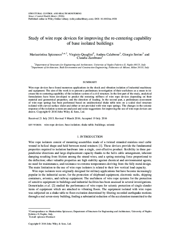 (PDF) Study of wire rope devices for improving the re-centering ...