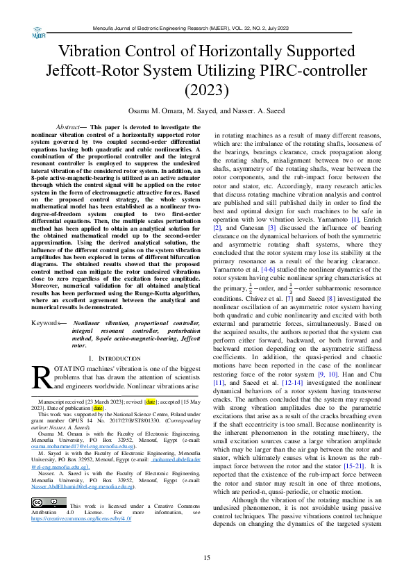 (PDF) Vibration Control of Horizontally Supported Jeffcott-Rotor System Utilizing PIRC-controller