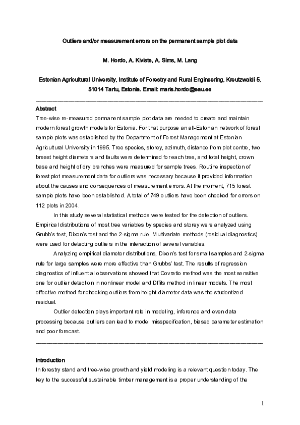 (PDF) Outliers and/or measurement errors on the permanent sample plot data