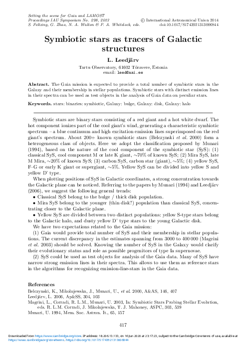 (PDF) Symbiotic stars as tracers of Galactic structures