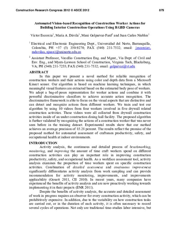 (PDF) Automated Vision-Based Recognition of Construction Worker Actions for Building Interior ...