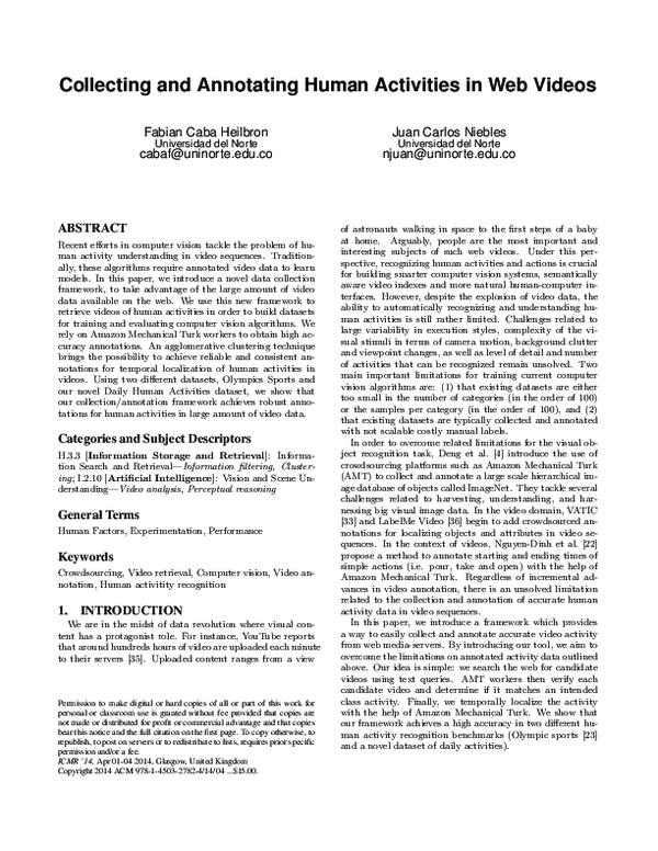 (PDF) Collecting and Annotating Human Activities in Web Videos