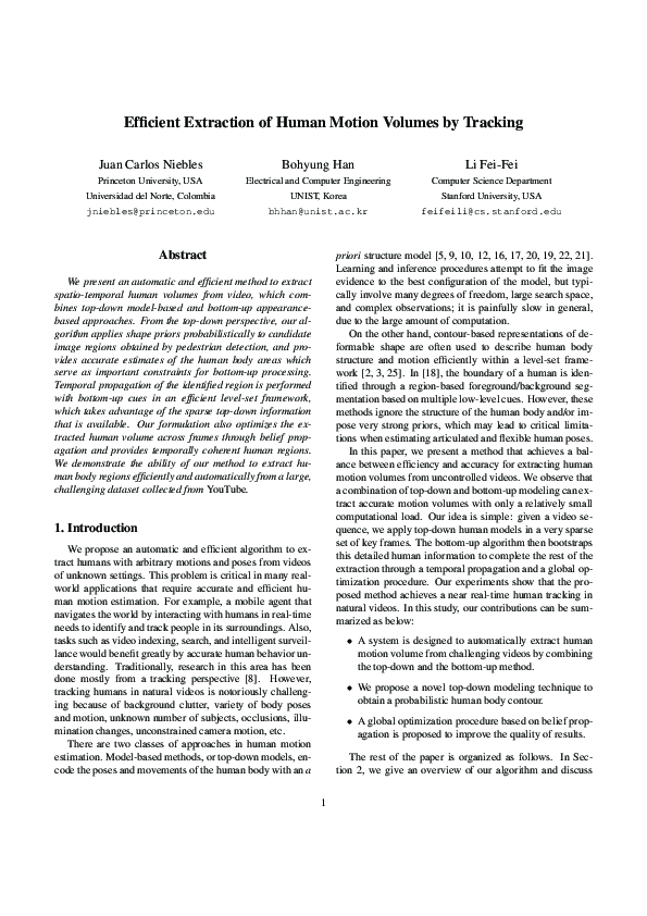 (PDF) Efficient extraction of human motion volumes by tracking