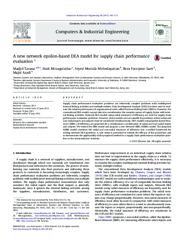 (PDF) A new network epsilon-based DEA model for supply chain performance evaluation