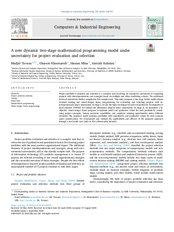 (PDF) A new dynamic two-stage mathematical programming model under ...