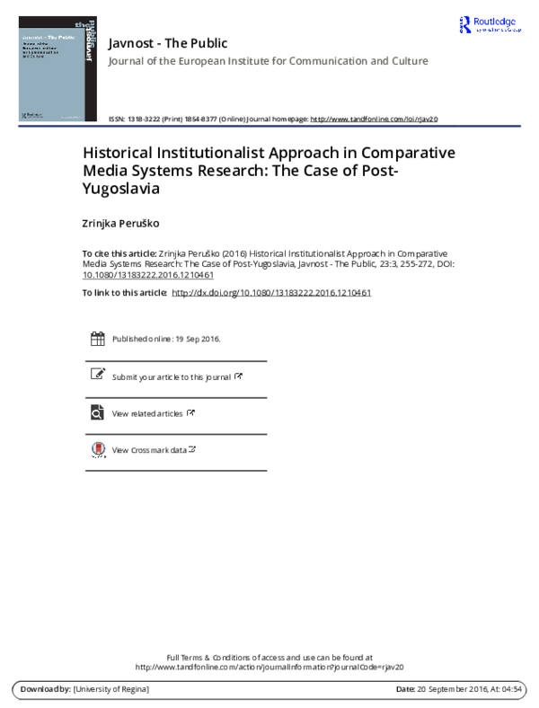 (PDF) Historical Institutionalist Approach in Comparative Media Systems ...