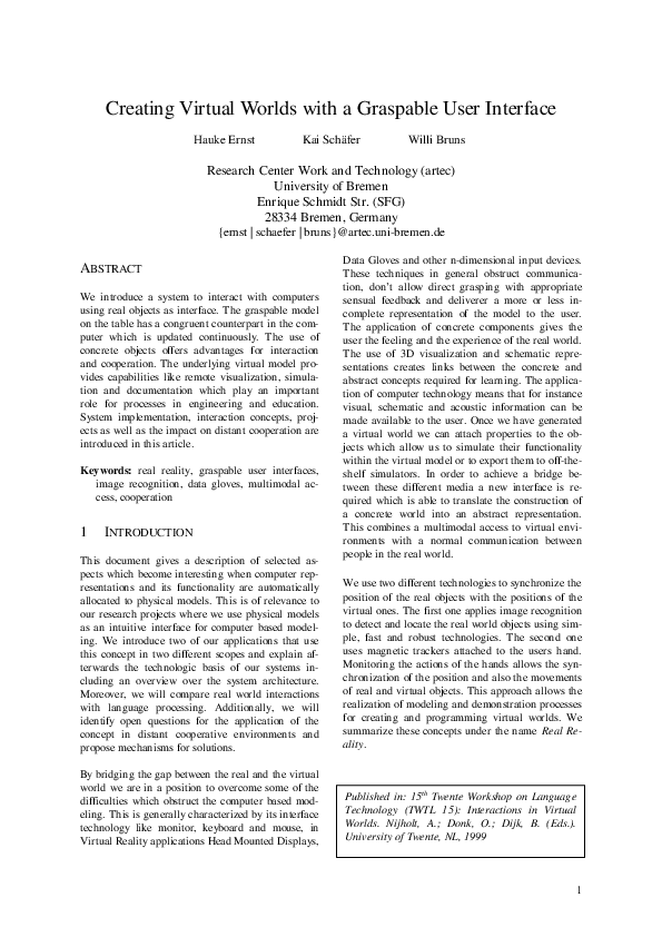 (PDF) Creating Virtual Worlds with a Graspable User Interface