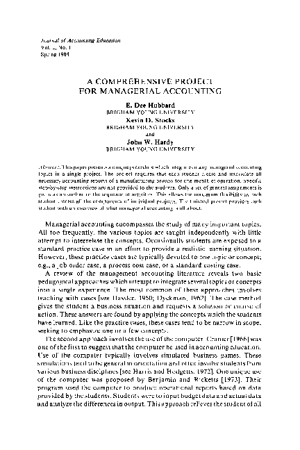 (PDF) A comprehensive project for managerial accounting