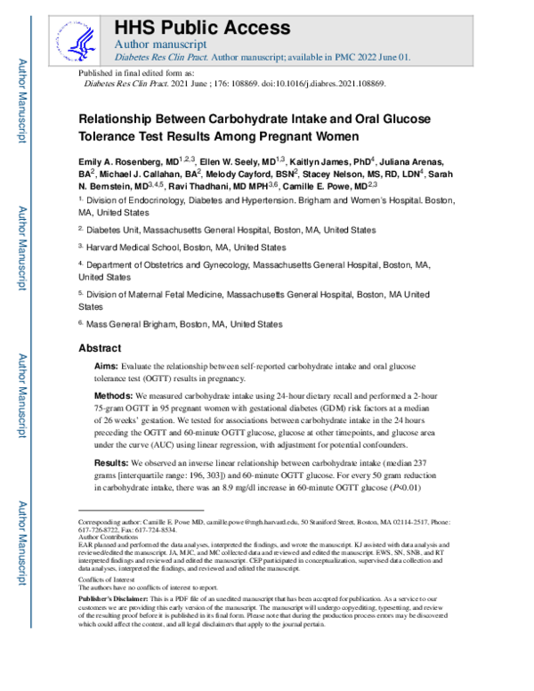 (PDF) Relationship between carbohydrate intake and oral glucose ...