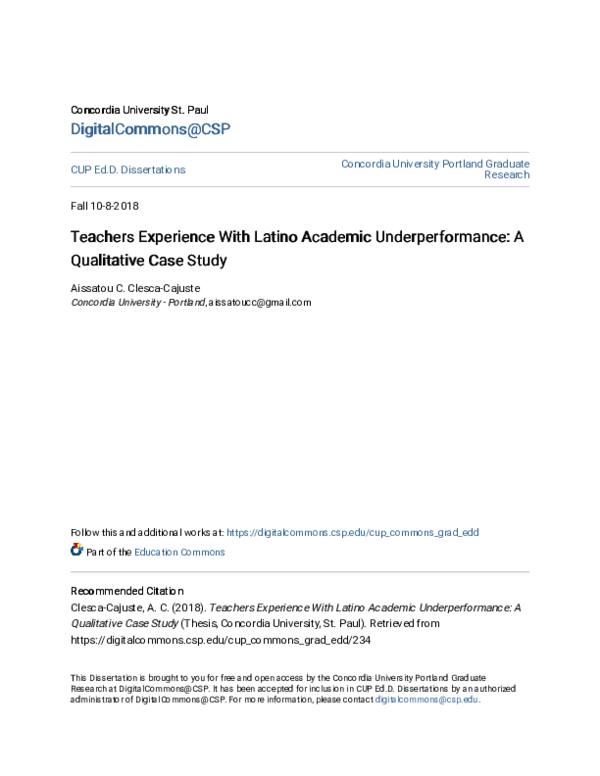 (PDF) Teachers Experience With Latino Academic Underperformance: A ...
