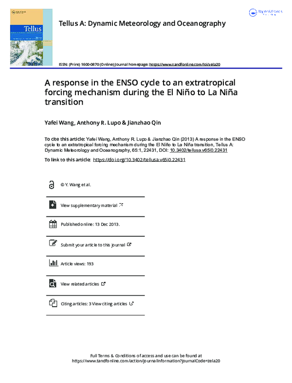 (PDF) A response in the ENSO cycle to an extratropical forcing mechanism during the El Niño to ...