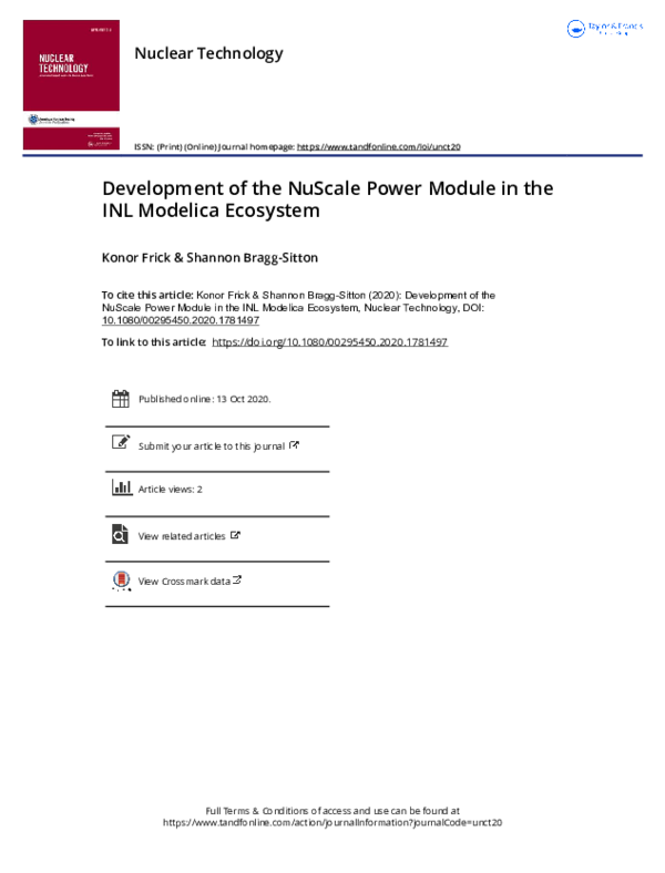 (PDF) Development of the NuScale Power Module in the INL Modelica Ecosystem
