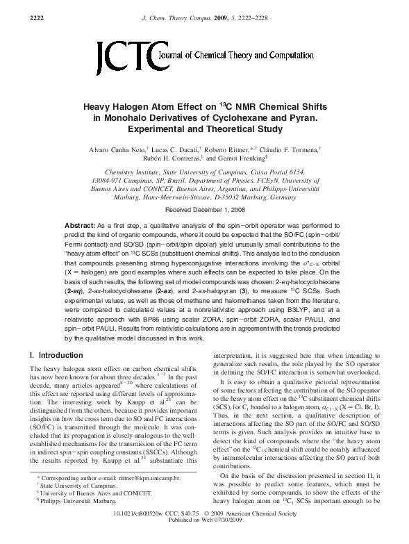 (PDF) Heavy Halogen Atom Effect on 13C NMR Chemical Shifts in Monohalo ...