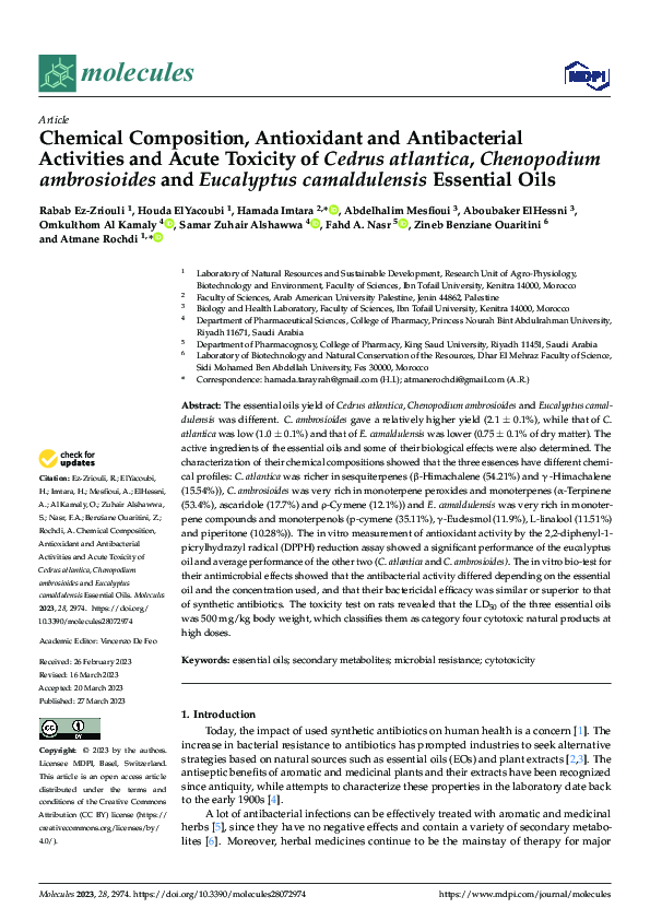 (PDF) Chemical Composition, Antioxidant and Antibacterial Activities and Acute Toxicity of ...