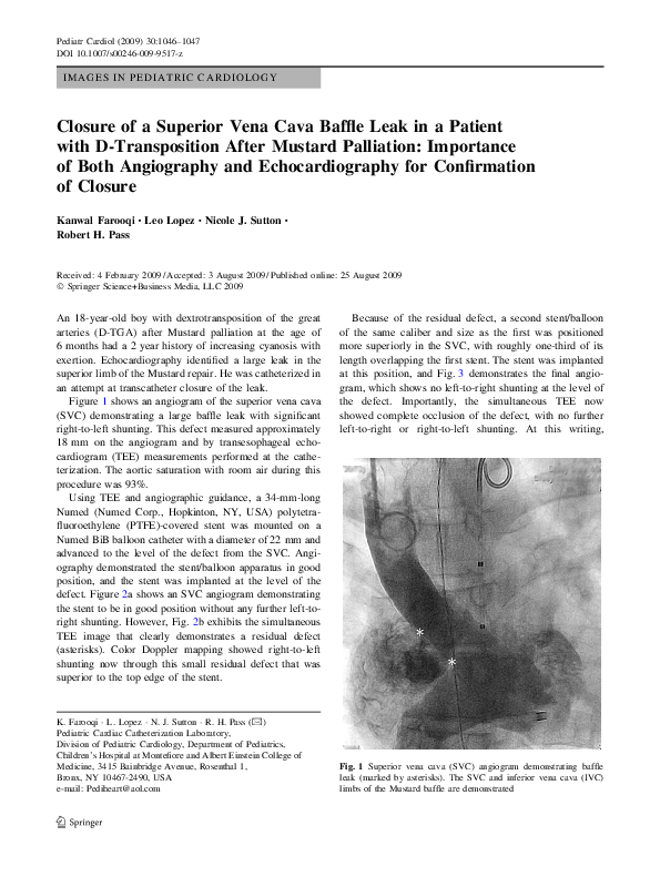 (PDF) Closure of a Superior Vena Cava Baffle Leak in a Patient with D ...