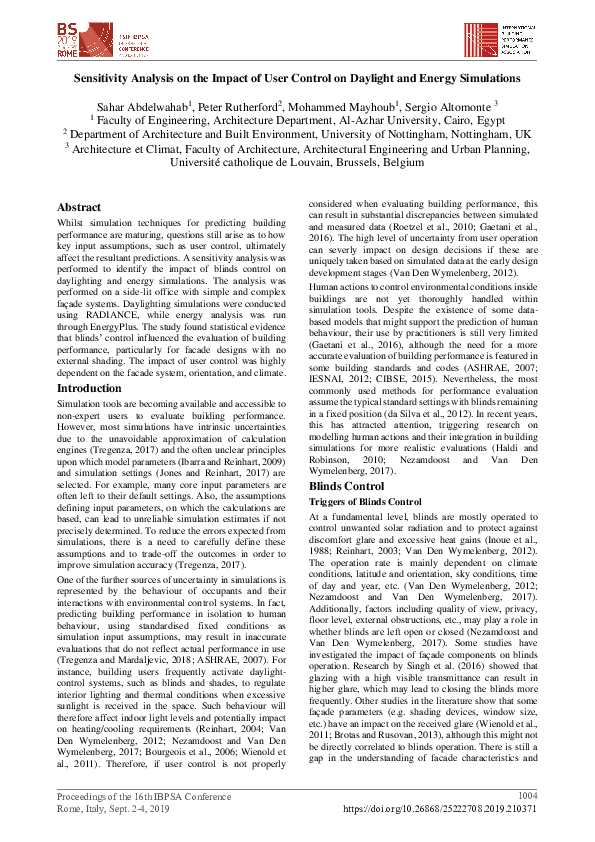 (PDF) Sensitivity Analysis on the Impact of Controlling Decisions on Daylight and Energy Simulations