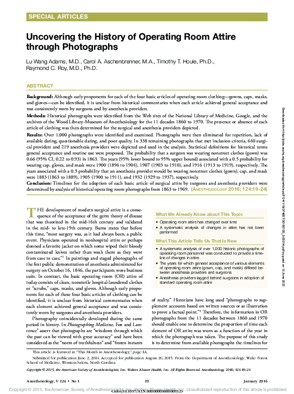 (PDF) Uncovering the History of Operating Room Attire through Photographs