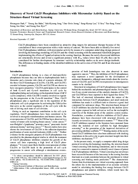 (PDF) Discovery of Novel Cdc25 Phosphatase Inhibitors with Micromolar ...