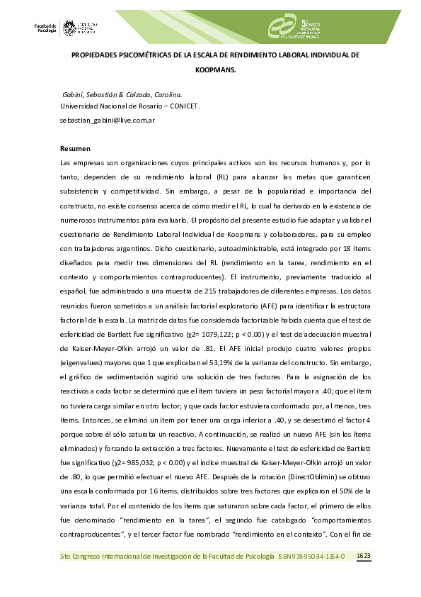 (PDF) Propiedades psicométricas de la escala de rendimiento laboral ...