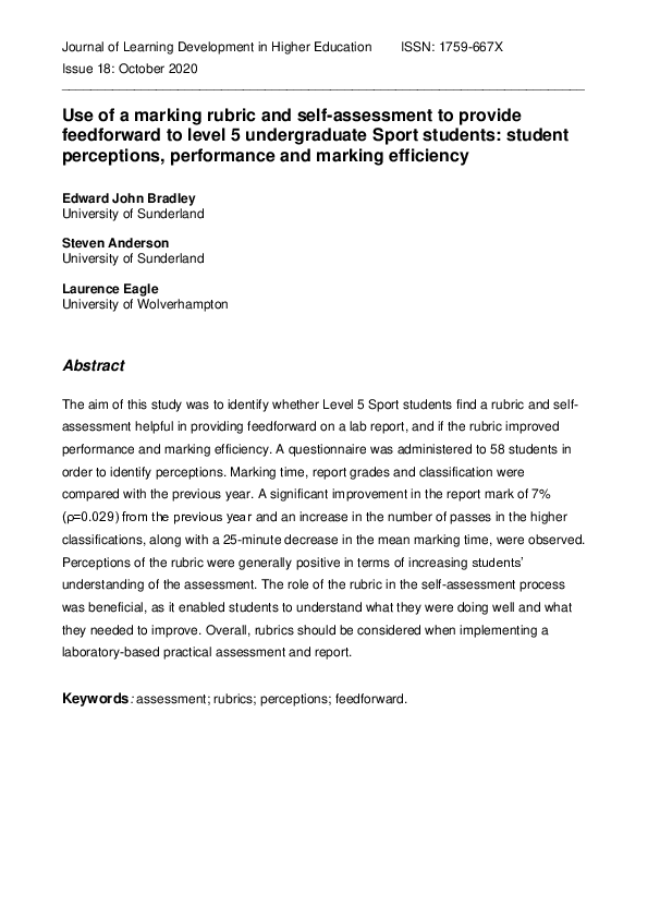 (PDF) Use of a marking rubric and self-assessment to provide ...