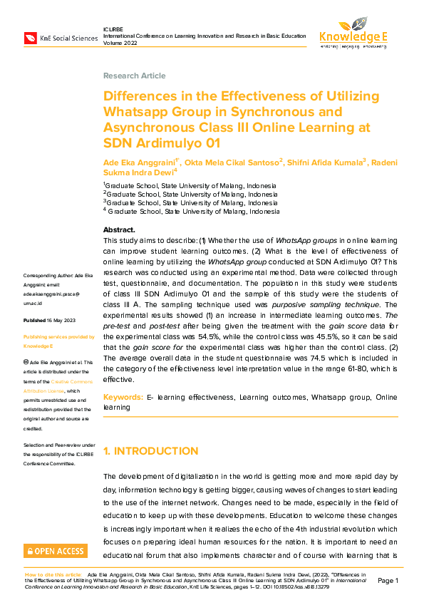 (PDF) Differences in the Effectiveness of Utilizing Whatsapp Group in ...