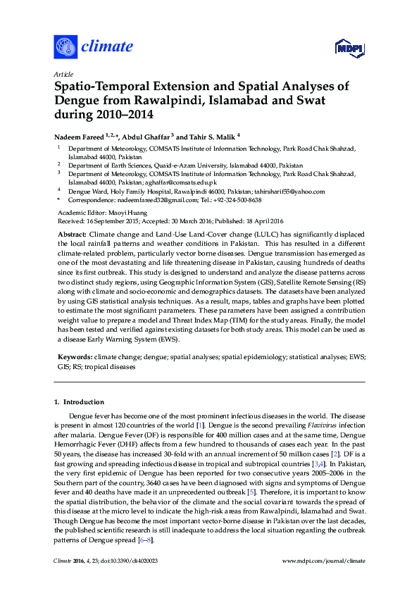 (PDF) Spatio-Temporal Extension and Spatial Analyses of Dengue from ...
